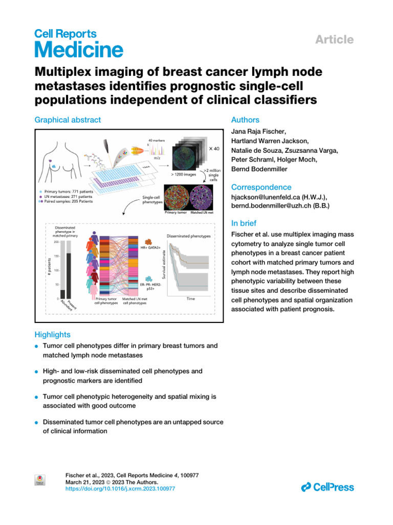 Multiplex Imaging of Breast Cancer Lymph Node | PDF | Metastasis ...