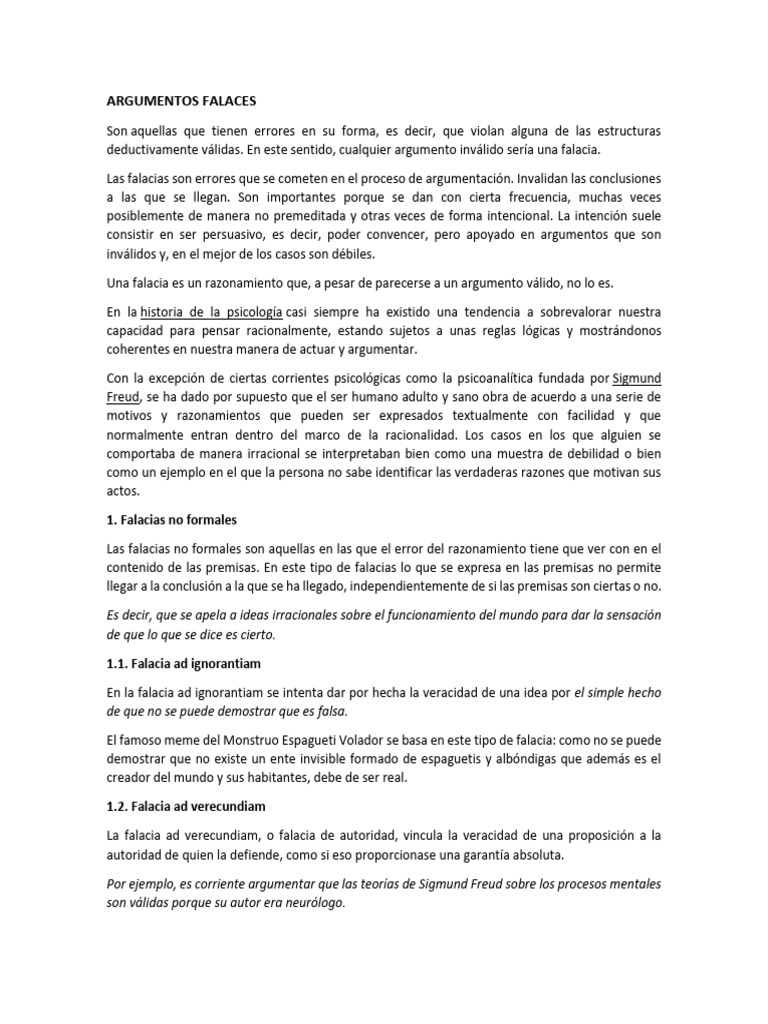 Ejemplos de Argumentos Falaces | PDF | Falacia | Argumento