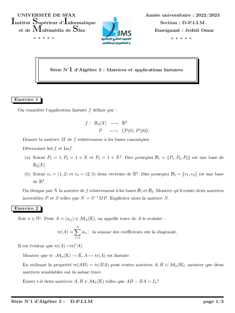 Matrices et bases canoniques en R² | PDF | Matrice (Mathématiques ...