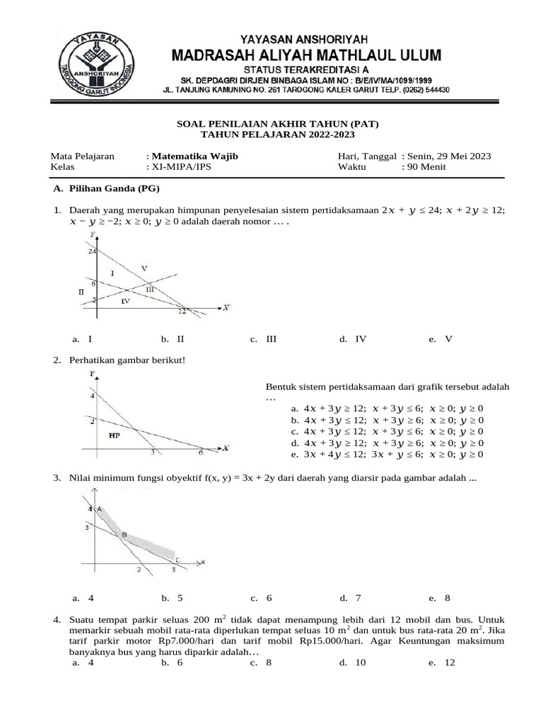 13 Soal Pat Matematika Wajib KLS Xi 2023 | PDF