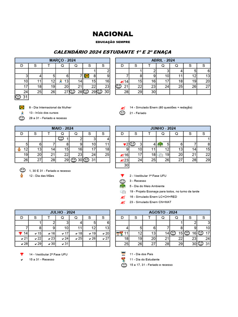 Calendário 1º e 2º Enaça Estudantes | PDF