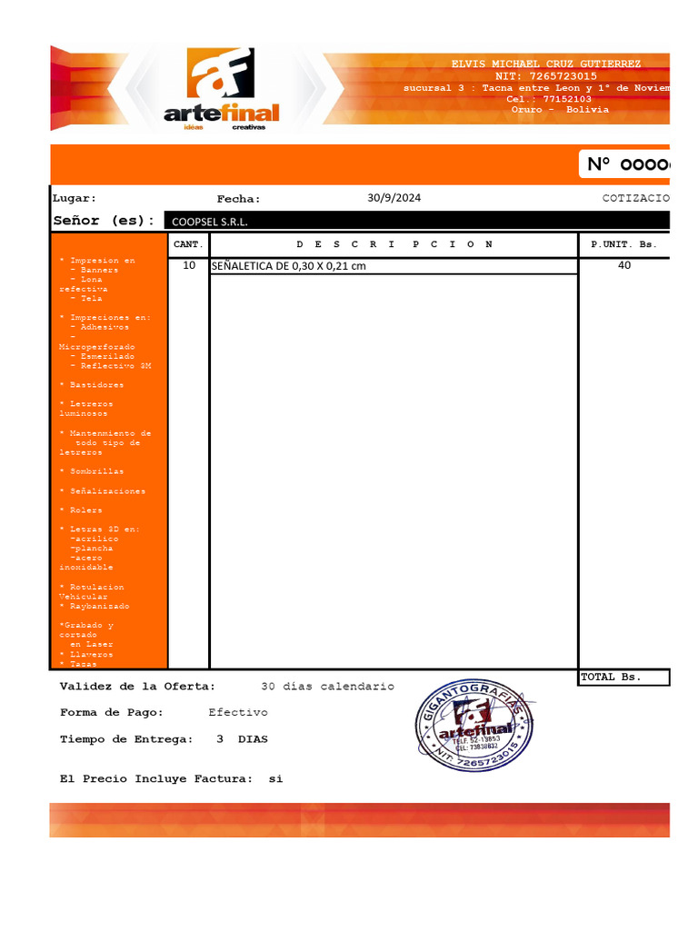 Pro-Forma Tacna 67 | PDF
