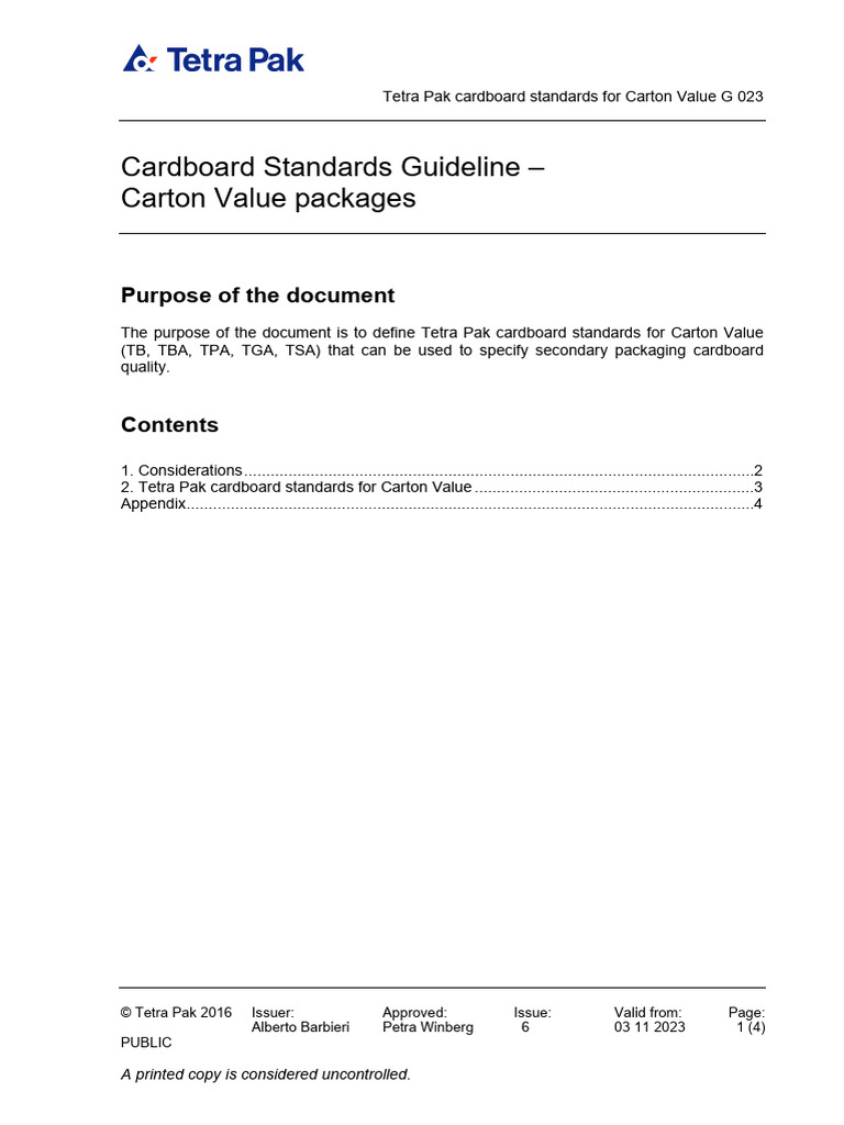 Tetra Pak Cardboard Standards Overview | PDF | Paperboard