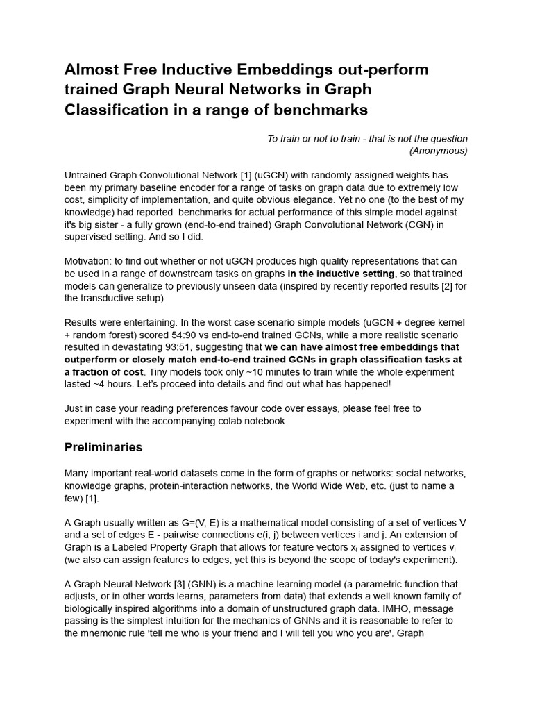 Almost Free Embeddings Outperform Trained Graph Neural Networks in ...
