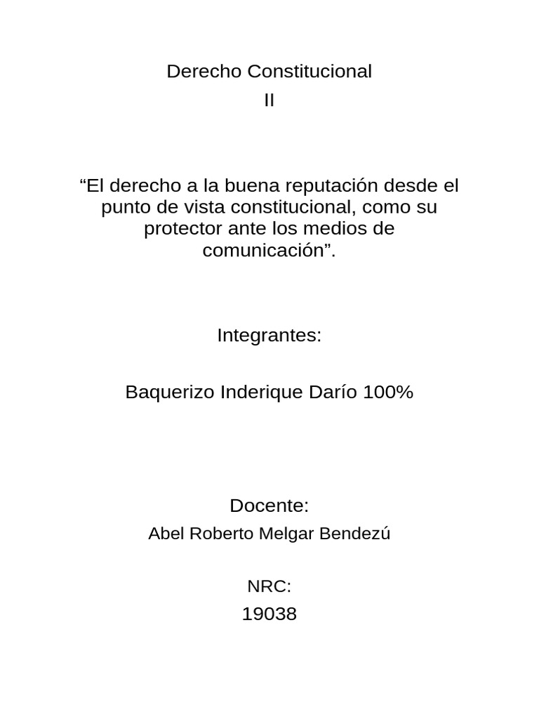 El Derecho A La Buena Reputación Desde El Punto de Vista Constitucional ...