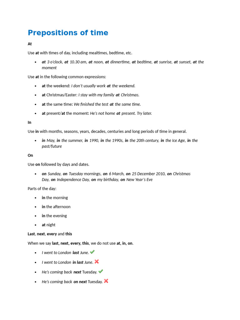 Prepositions of Time | PDF | Language Arts & Discipline | Foreign ...