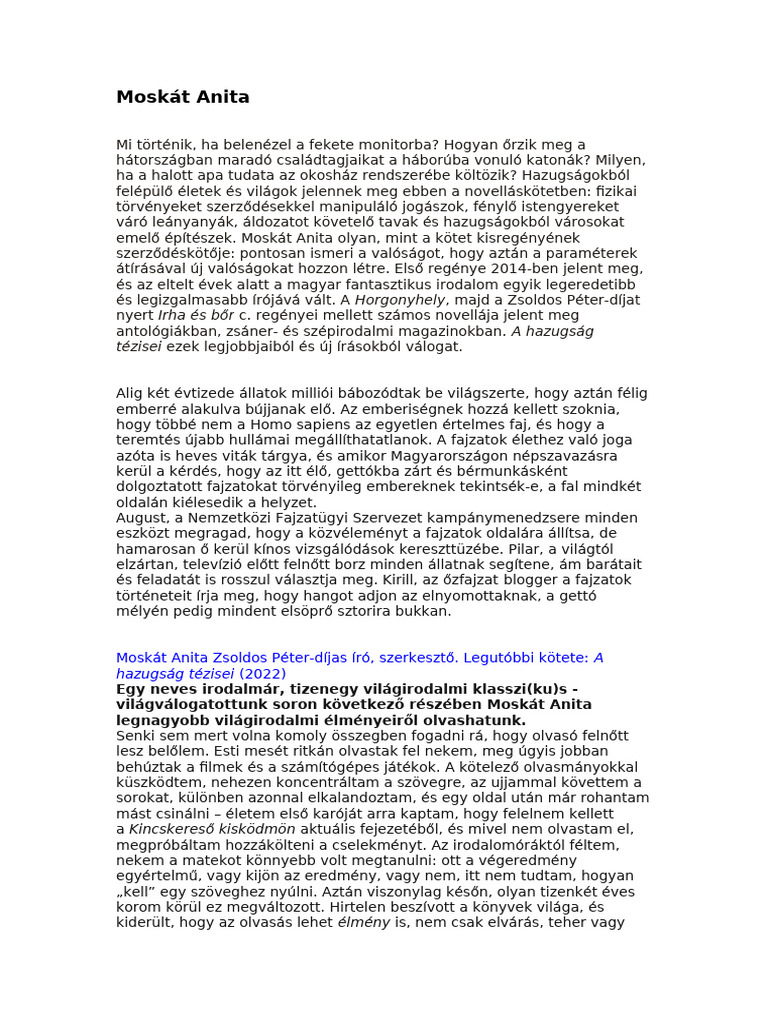 Moskát Anita Írásai | PDF