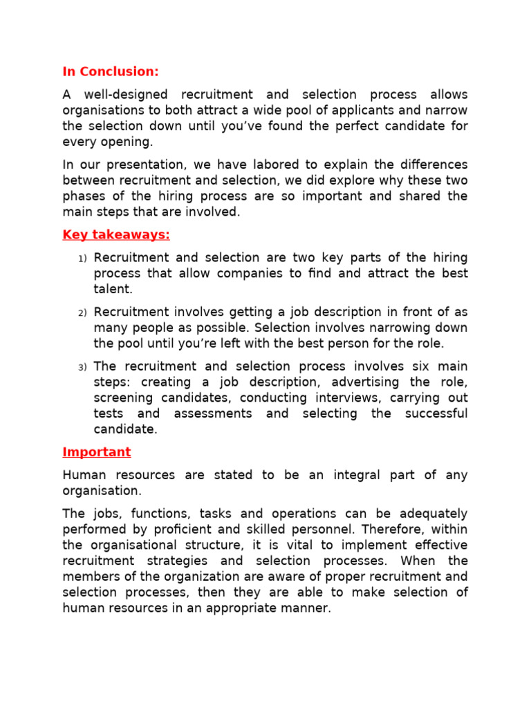 2 Conclusion On Recruitment & Selection | PDF | Recruitment | Psychology