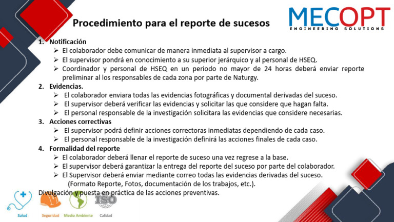 Procedimiento para Reportar Sucesos | PDF