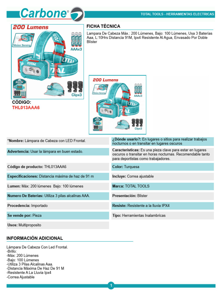 Thl013aaa6 Lampara de Cabeza Max | PDF | Diodo emisor de luz