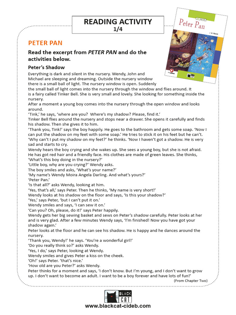 Peter Pan Reading Activity | PDF | Wendy Darling | Fictional Characters