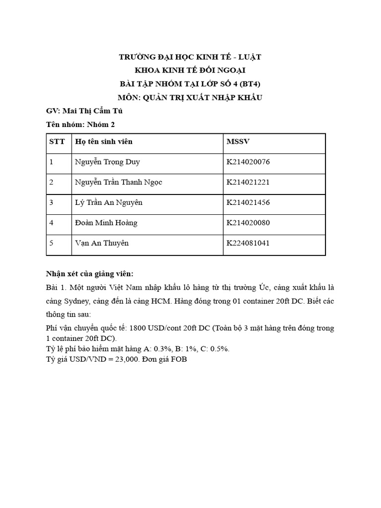 Nhóm 2 - Bài tập nhóm tại lớp BT4 | PDF
