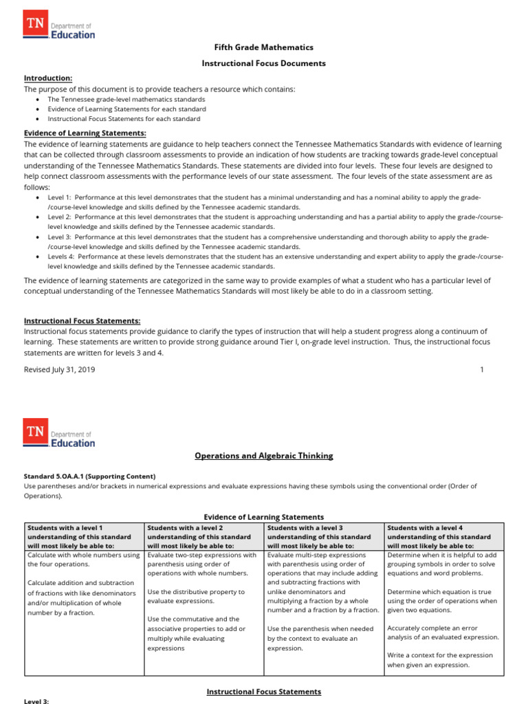 Standards Support Grade 5 Mathematics | PDF | Multiplication | Numbers
