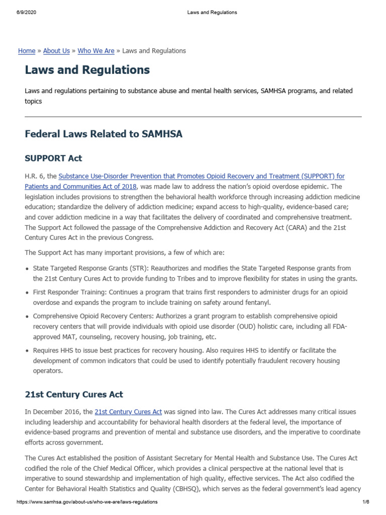 SAMHSA Laws and Regulations | PDF | Mental Health | Substance Abuse