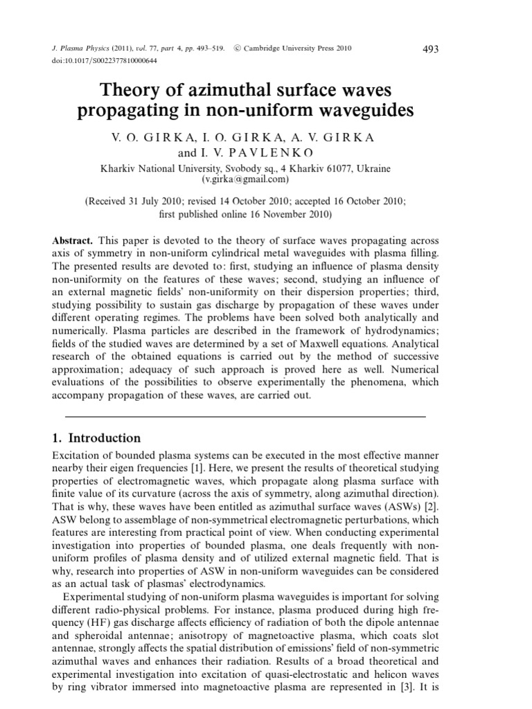 Theory of Azimuthal Surface Waves Propagating in Non-Uniform Waveguides | PDF | Waves | Waveguide