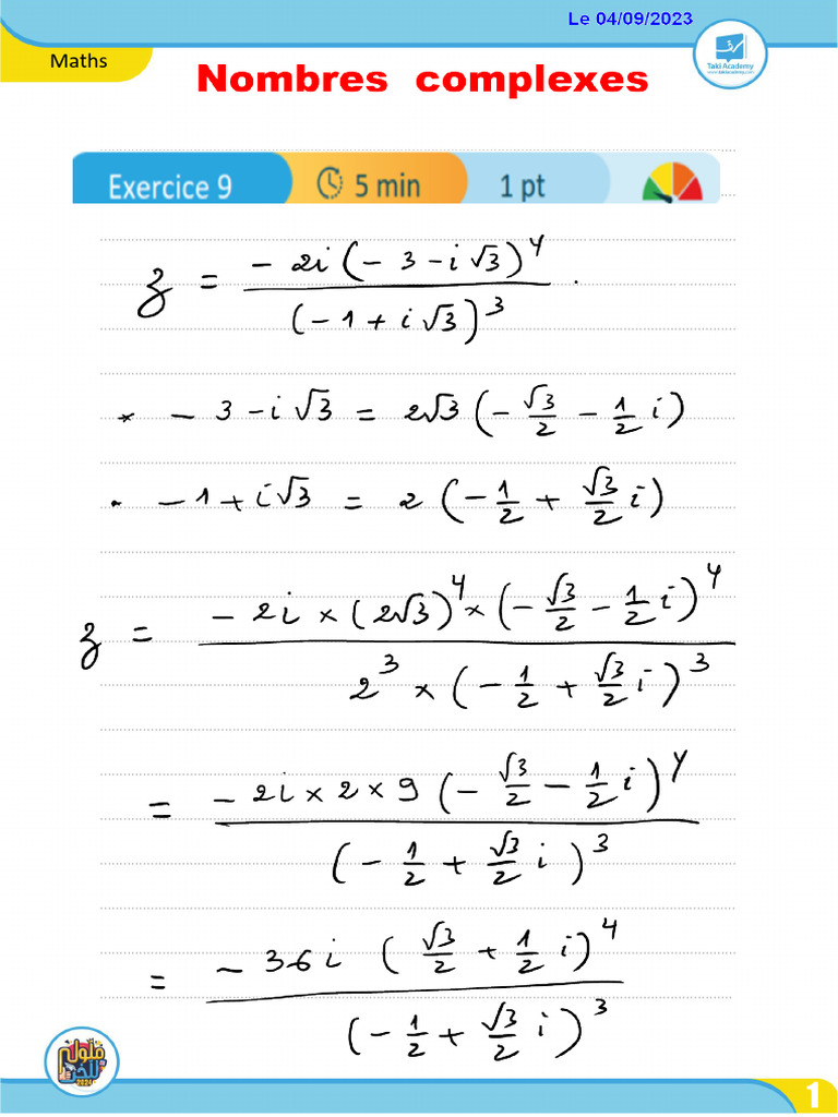 Corrigé - Cours 2 (Nombre Complexes) (s4) | PDF