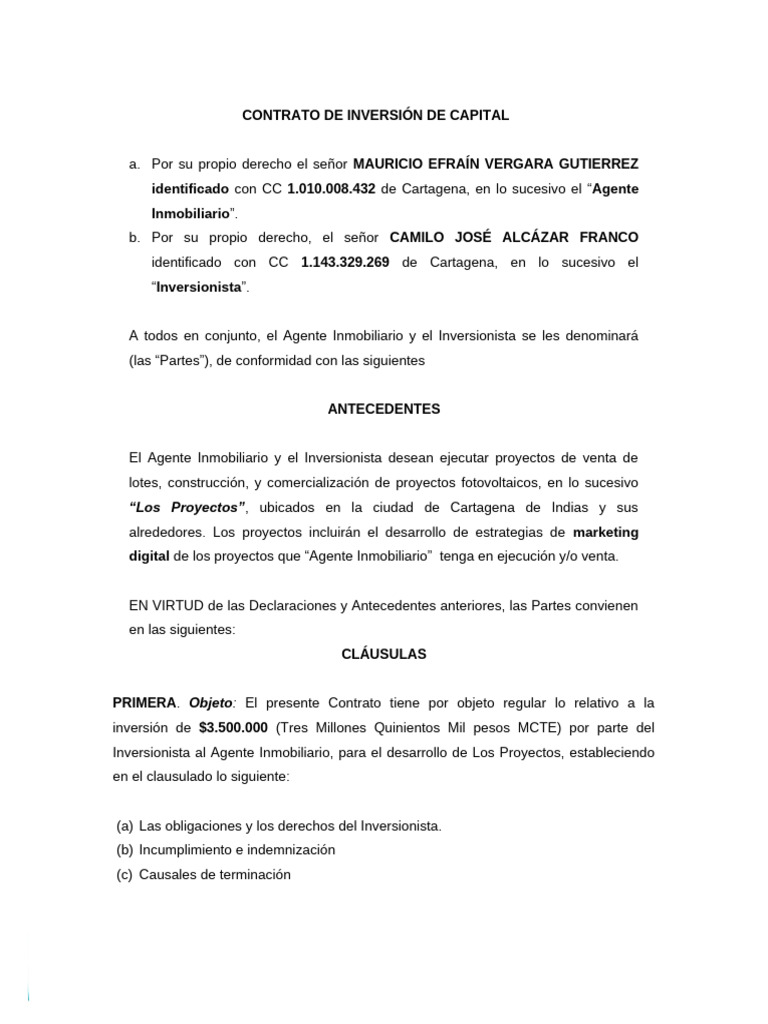 Contrato de Inversión de Capital | PDF | Pagos