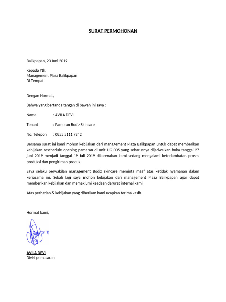 SURAT PERMOHONAN Bds | PDF