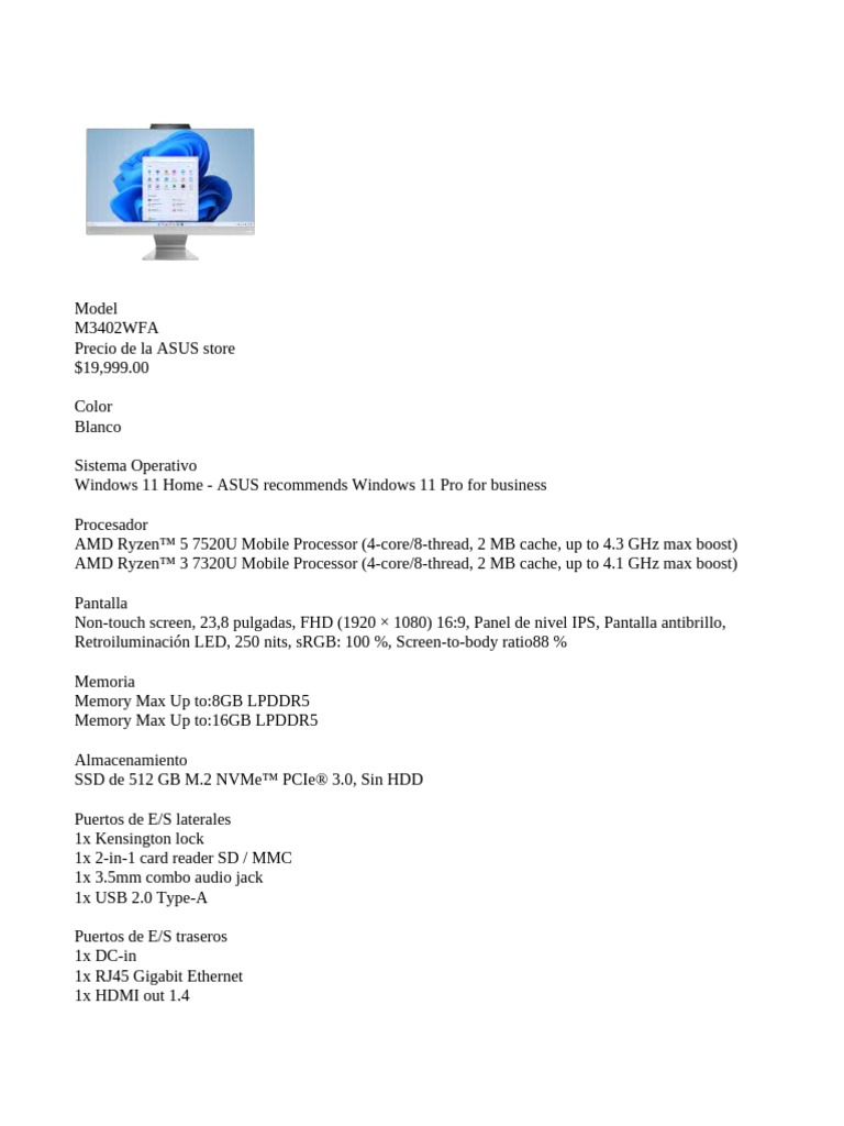 ASUS Caracteristicas-M3402 | PDF