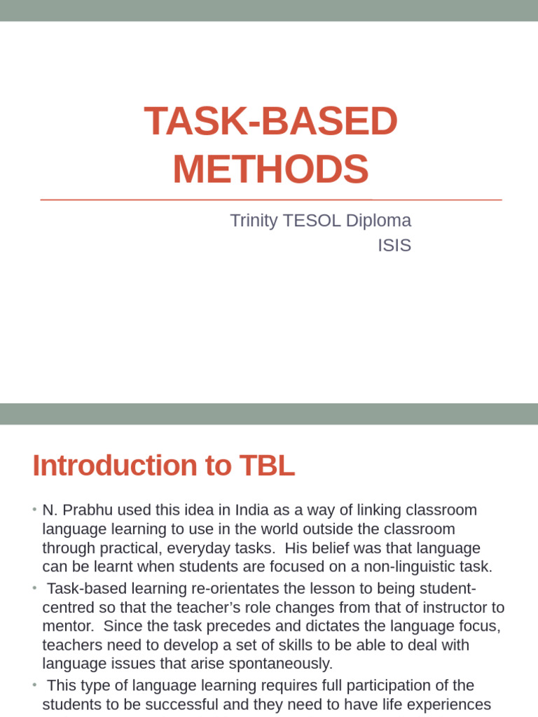 Task Based Learning - Presentation | PDF | Learning | Human Communication