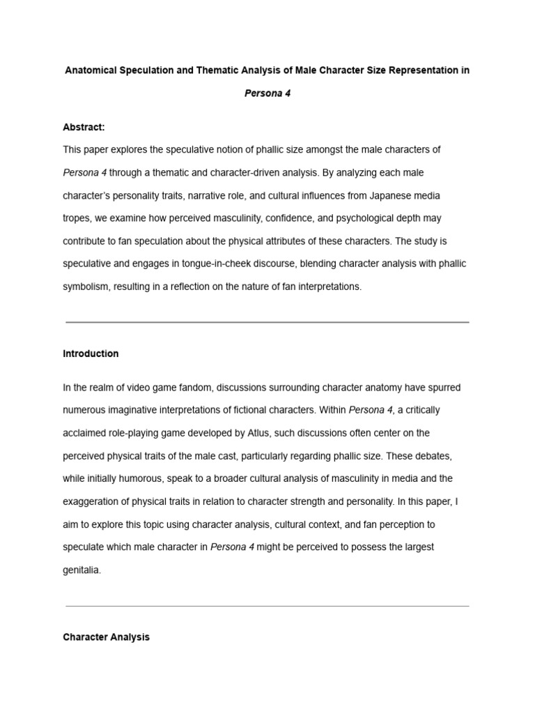 Anatomical Speculation and Thematic Analysis of Male Character Size ...