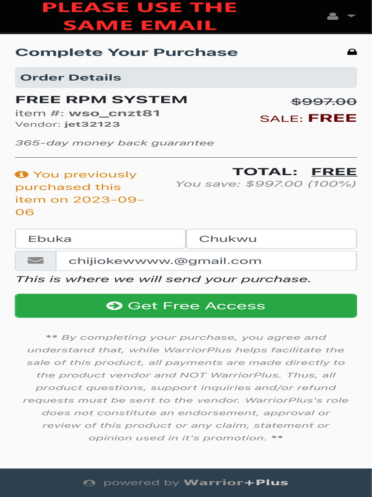 Complete Your Purchase FREE RPM SYSTEM Warrior | PDF