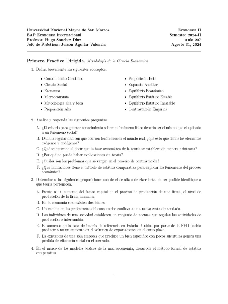 Practica Dirigida N1 | PDF | Proposición | Economias