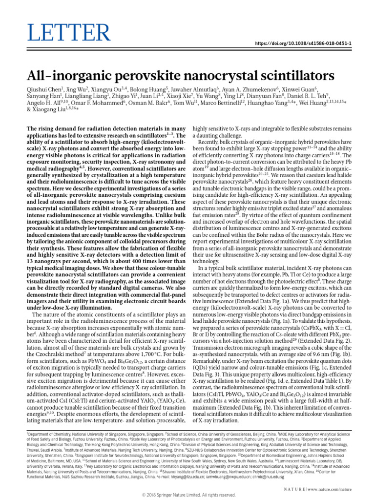 All Inorganic Perovskite Nanocrystal Sci | PDF | X Ray | Photoelectric Effect