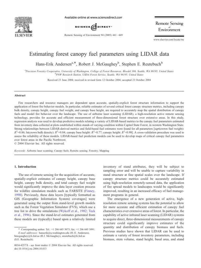 R08.05 Estimating Forest Canopy Fuel Parameters Using LIDAR Data | PDF | Lidar | Regression Analysis