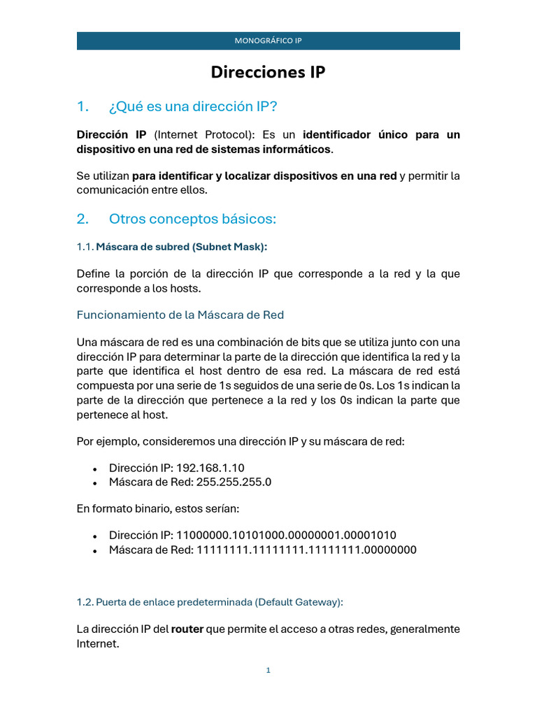 Monográfico de Direcciones IP | PDF | Dirección IP | Protocolos de internet