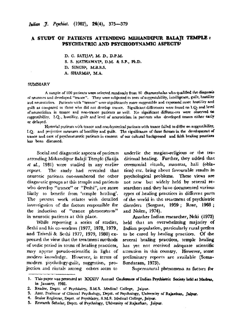 A Study of Patients Attending Balaji Temple | PDF | Behavioural ...