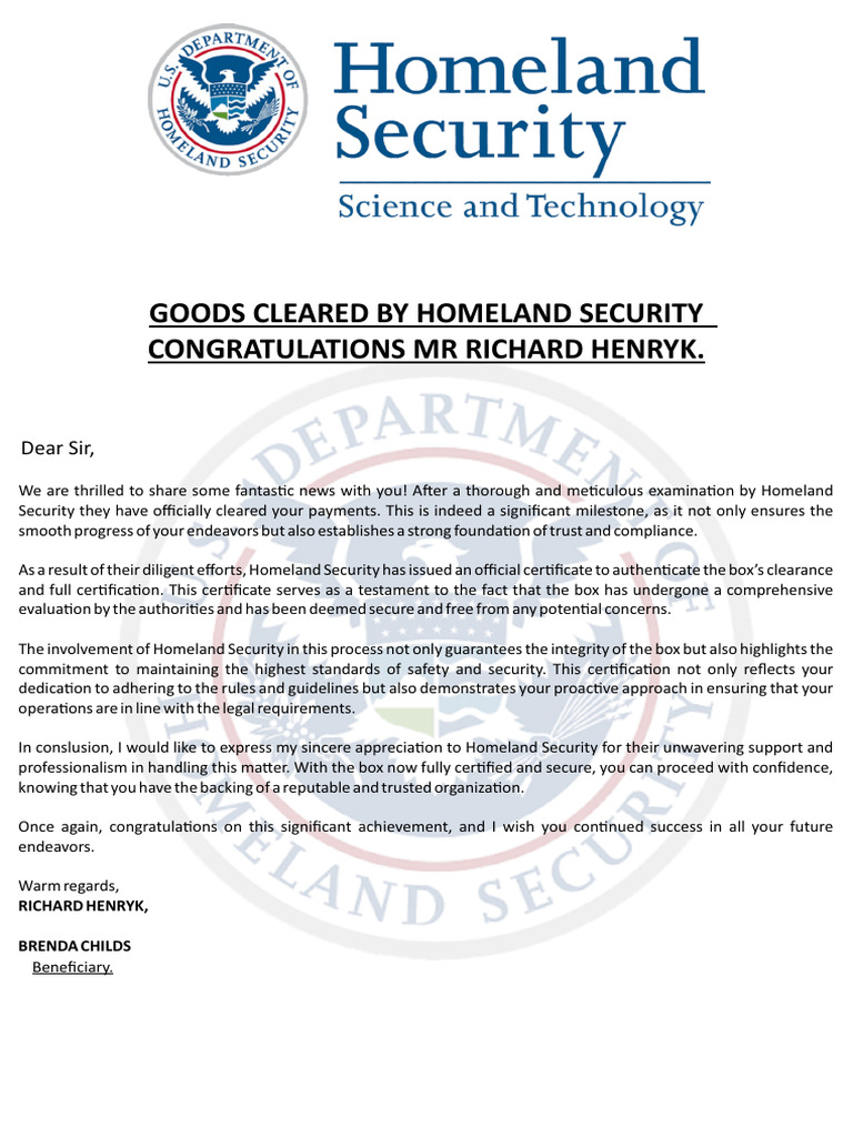 Homeland Security Clearance Certificate | PDF
