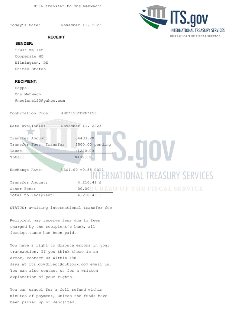 International Wire Transfer Receipt-2 | PDF