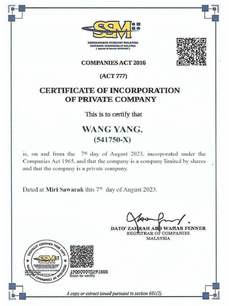 Certificate of Incorporation Certificate of Registration08062023 | PDF