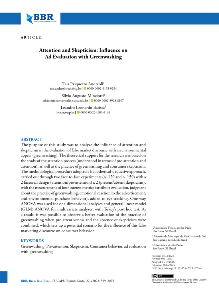 Attention and Skepticism in Greenwashing | PDF | Memory | Attention
