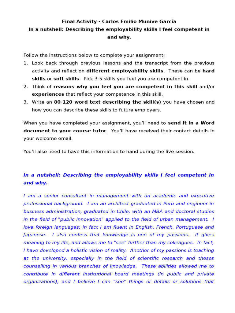 In A Nutshell - Describing The Employability Skills I Feel Competent in ...
