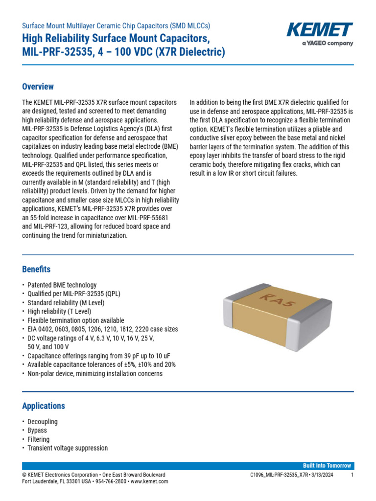Kem C1096 Mil-Prf-32535 X7R | PDF | Capacitor | Electromagnetism