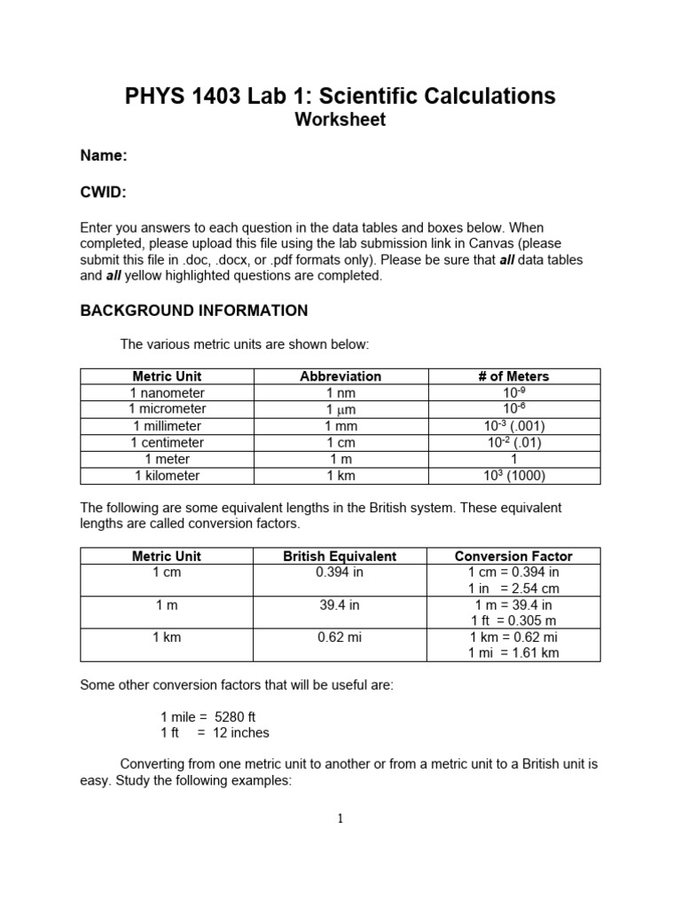PHYS 1403 Lab 1: Metric Conversions | PDF | Astronomical Unit | Planets