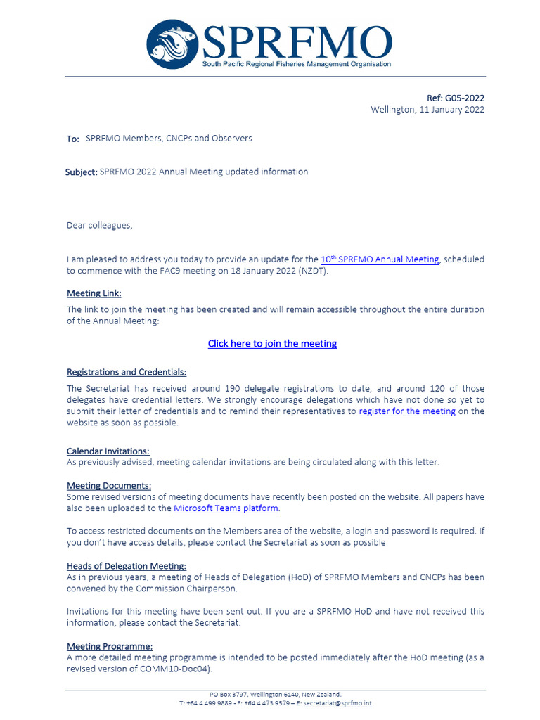 G05-2022 SPRFMO 2022 Annual Meeting Link and Information | PDF ...