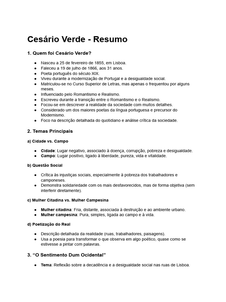 Cesário Verde: Poeta do Realismo | PDF
