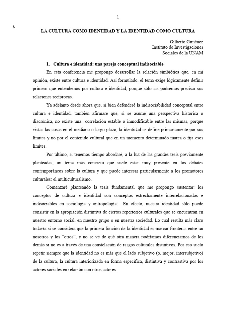 La Cultura Como Identidad y La Identidad | PDF