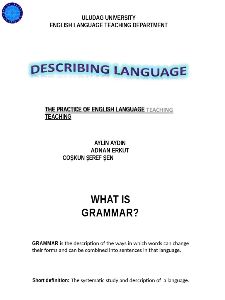 Uludag University English Language Teaching Department | PDF | Noun | Verb