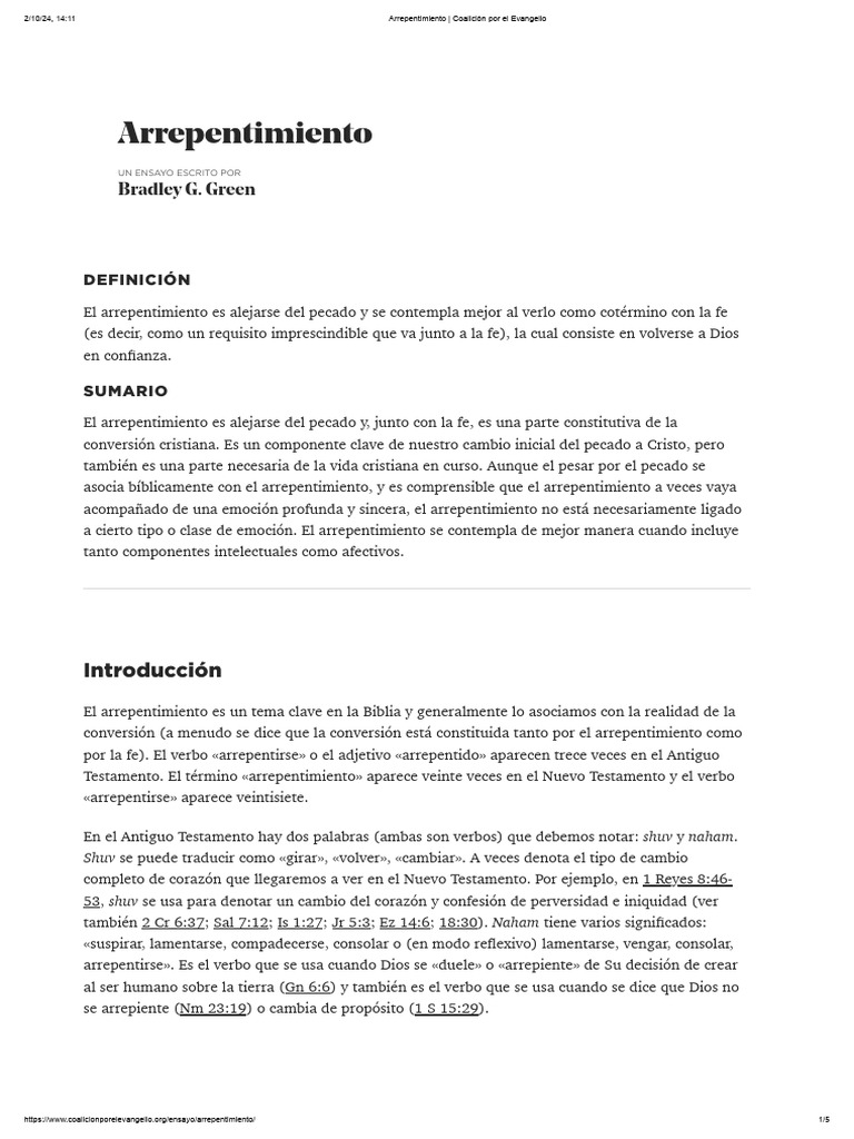 Arrepentimiento Coalición Por El Evangelio Pdf Bautismo Pecado