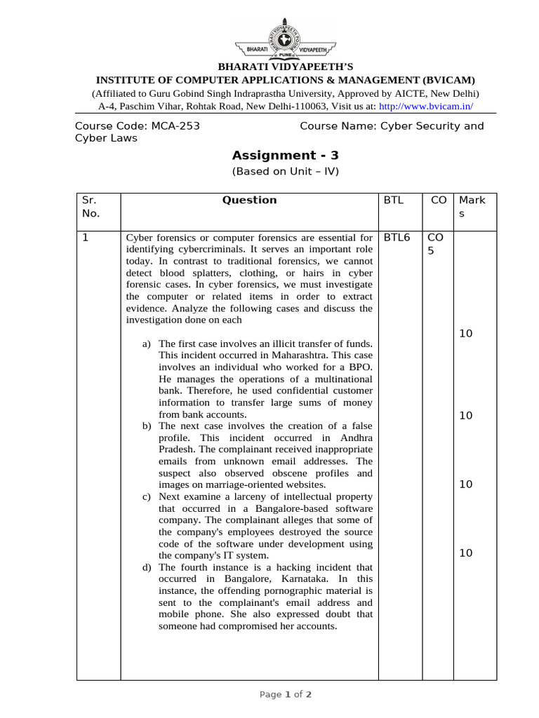 Assignment 3 Based On Unit Iv Pdf Cybercrime Computer Forensics