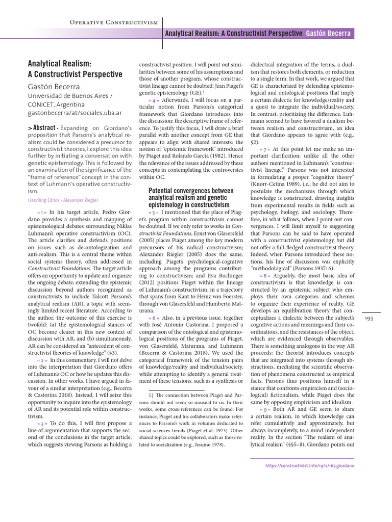 Becerra - 2024 - Analytical Realism A Constructivist Perspective | PDF | Constructivism ...