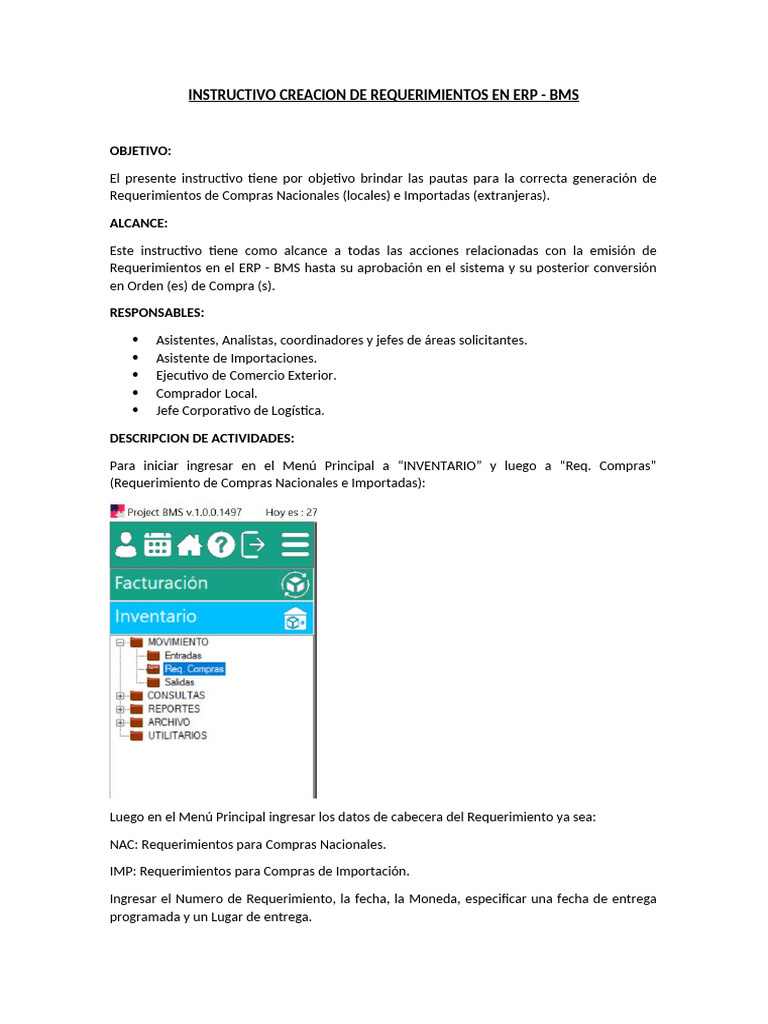 Instructivo Generacion de Requerimientos V01 | PDF | El comercio internacional