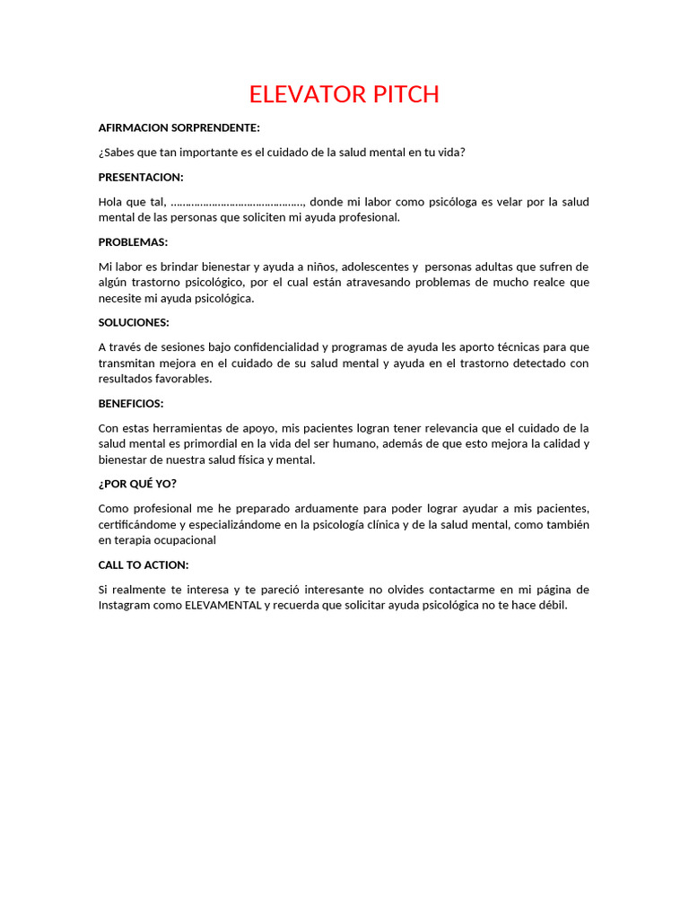 Elevator Pitch | PDF