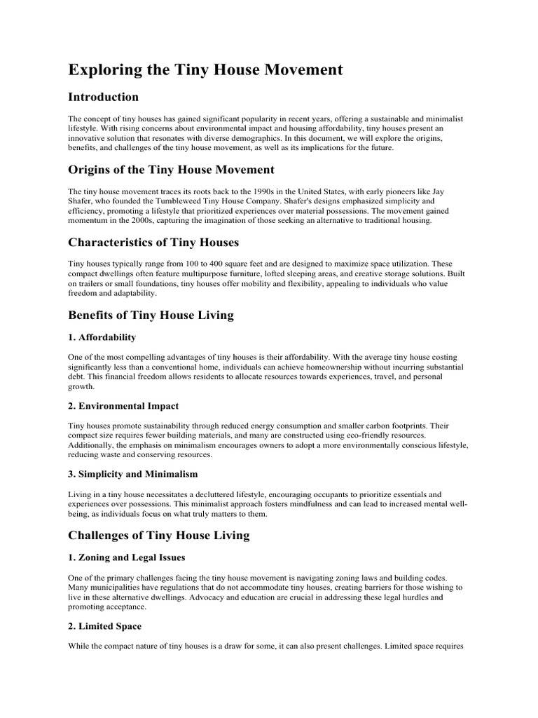 Exploring The Tiny House Movement | PDF | Economy And The Environment | Economies