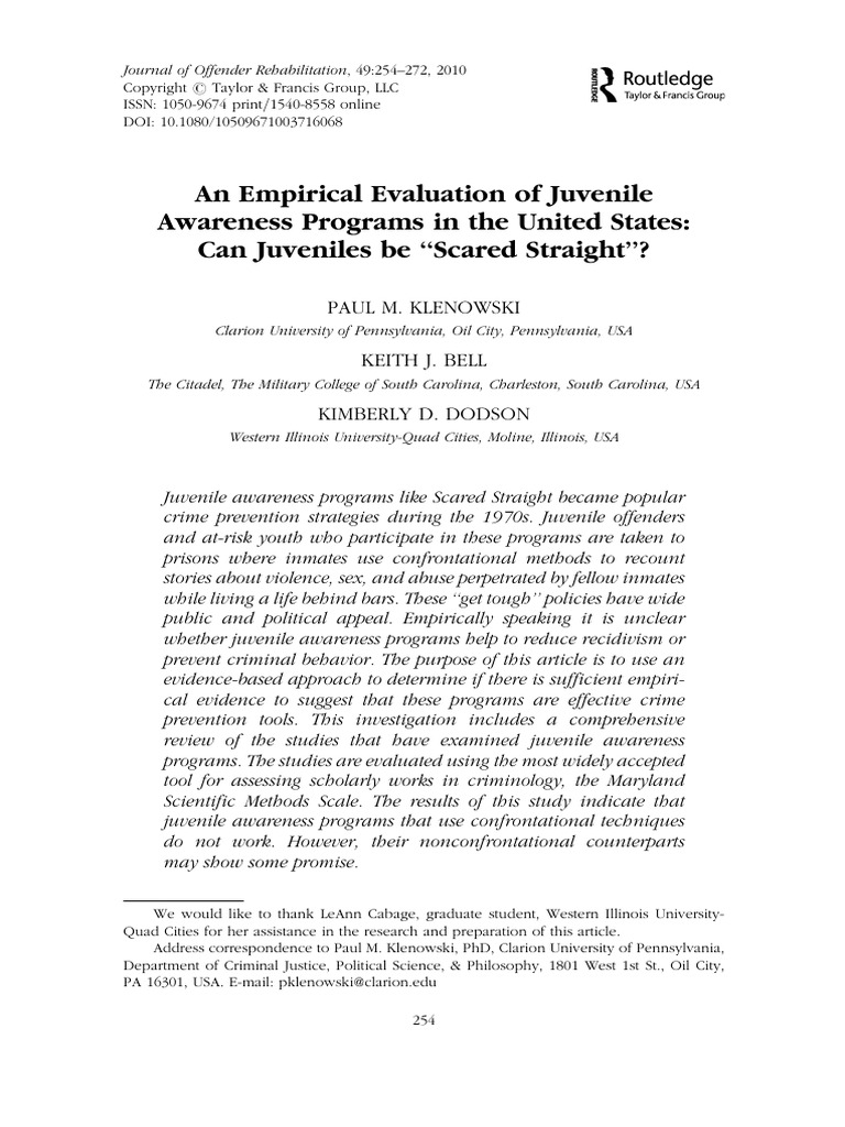 The Empirical Evaluation of Juvenile Awareness Programs in The United ...
