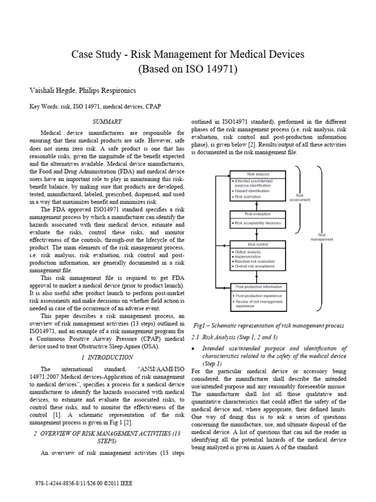 Case Study Risk Assessment For A Medical Device | PDF | Risk Management ...